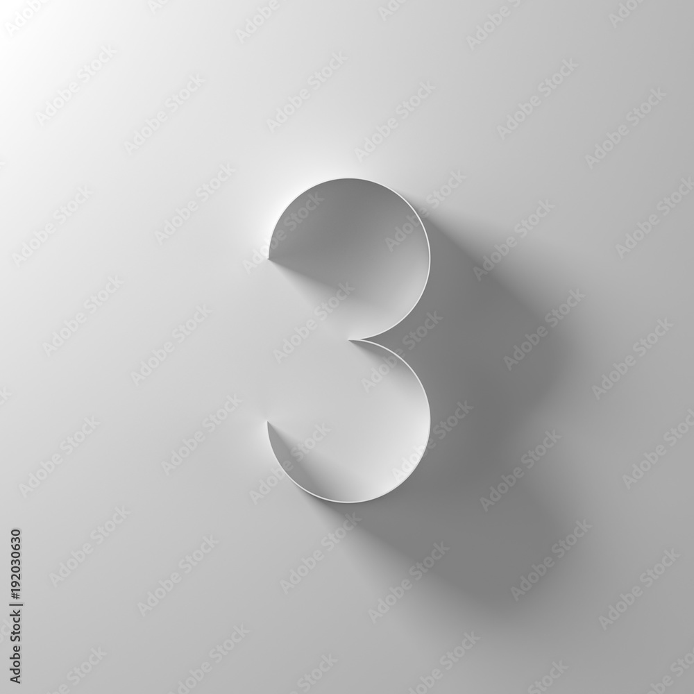 3, three, white paper number Stock Illustration | Adobe Stock