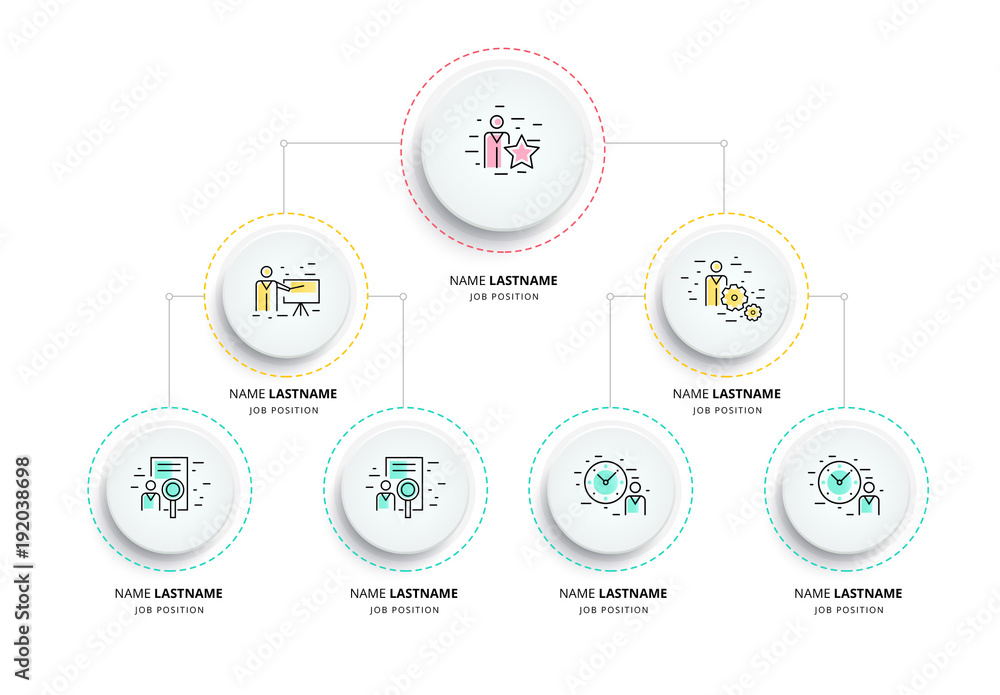 Colorful Company Hierarchy Organogram Infographic Layout 2 Stock ...