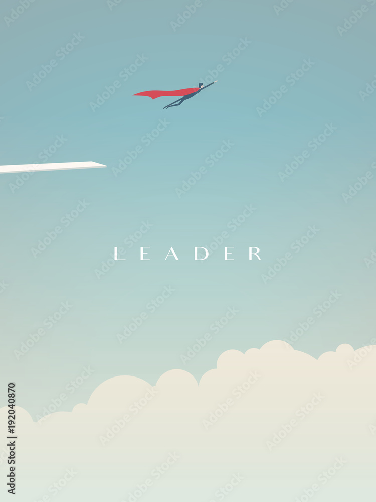 Businessman flying high in the sky as superhero vector concept. Symbol ...