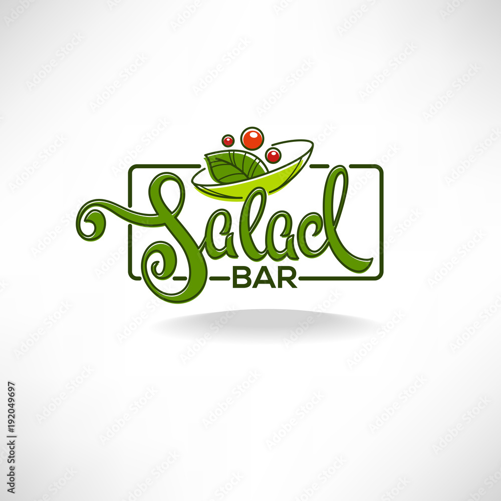 salad bar logo, emblem and symbol, lettering composition with line art ...