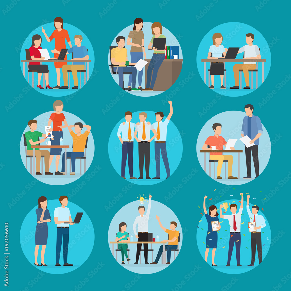 Start Up Set Poster at Work Vector Illustration Stock Vector | Adobe Stock