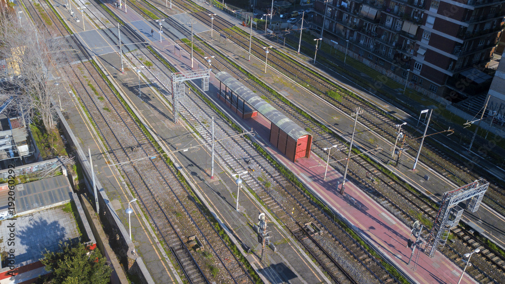 Aerial view of the Tuscolana station in Rome, in Italy. Around the ...