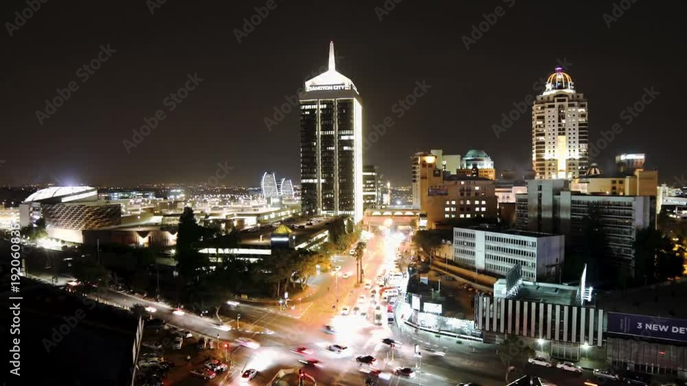 Sandton City in South Africa at night - rush hour time lapse. Stock ...