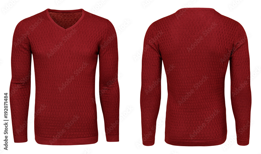 Blank template mens red sweatshirt long sleeve, front and back view ...