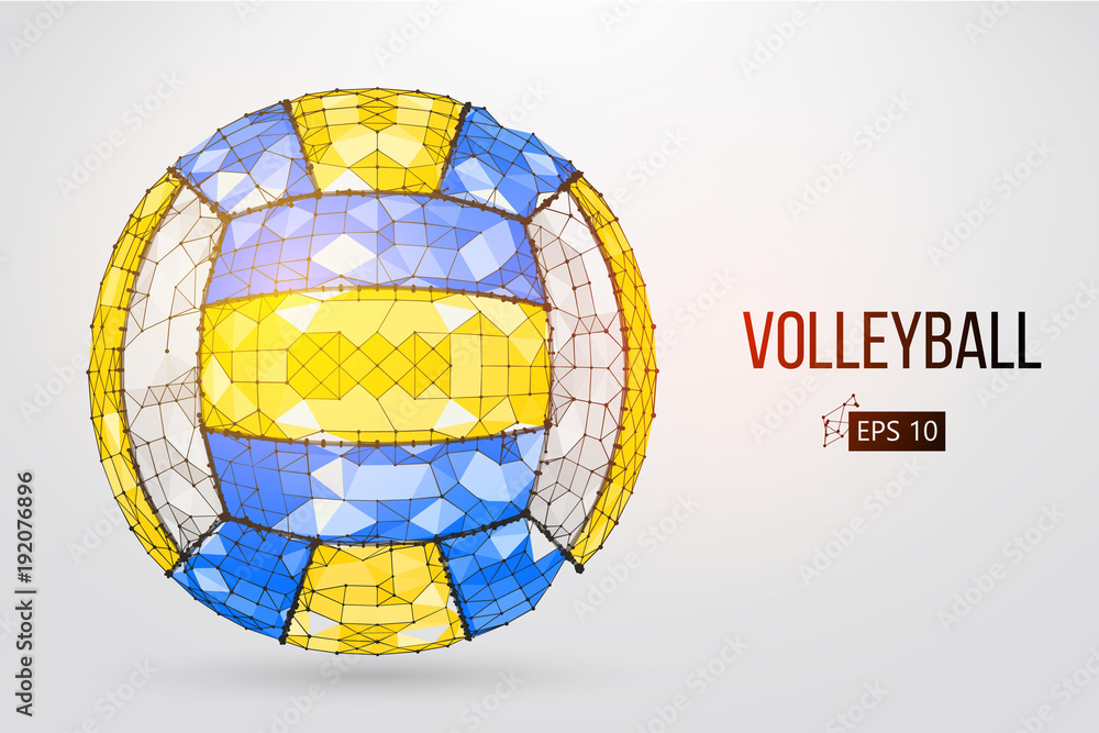 Silhouette of a volleyball ball. Dots, lines, triangles, text, color ...