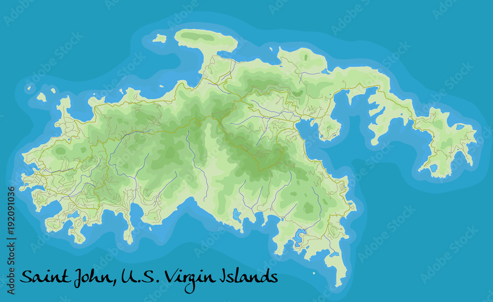 St John Virgin Islands. Vector map. Geographic map detailed with the ...