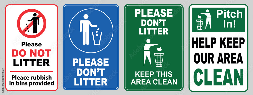 set of Clean sticker sign for plant site outdoor (please do not litter ...