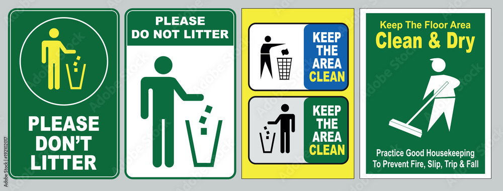 Clean sticker sign for office (please do not throw rubbish, do not ...