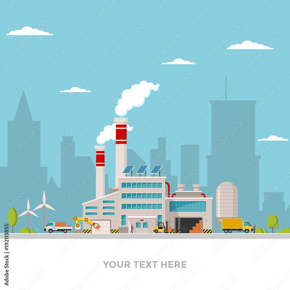 Industrial factory in flat style a vector an illustration. Factory ...