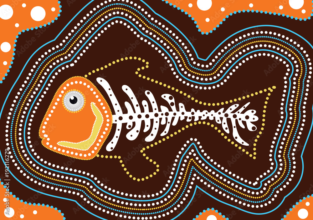 Aboriginal fish dot painting - Vector illustration. Stock Vector ...