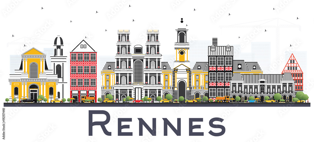 Rennes France City Skyline with Color Buildings Isolated on White ...