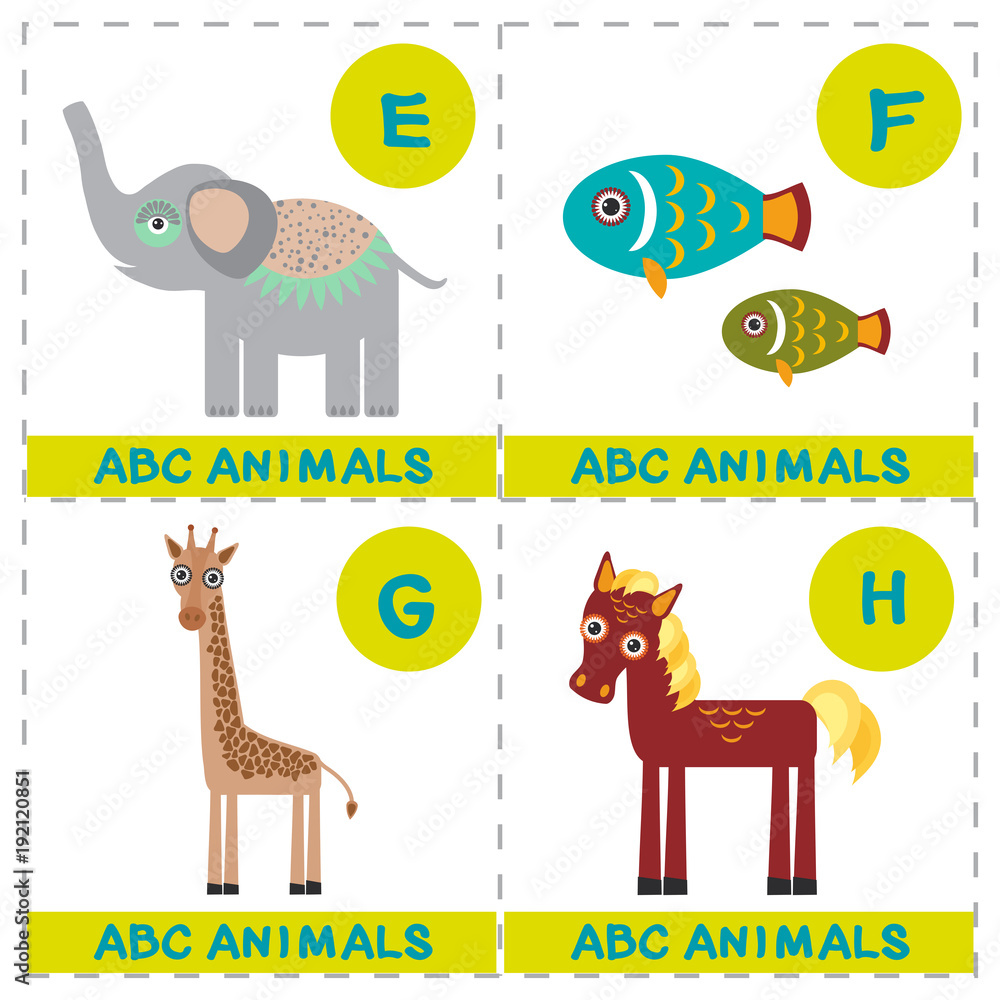 Vettoriale Stock ABC alphabet for kids. Set of funny elephant fish ...