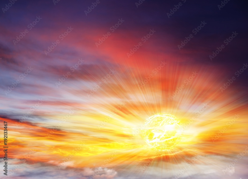Colorful sunset .Eye of god .Beautiful bright sunset. Heavenly ...