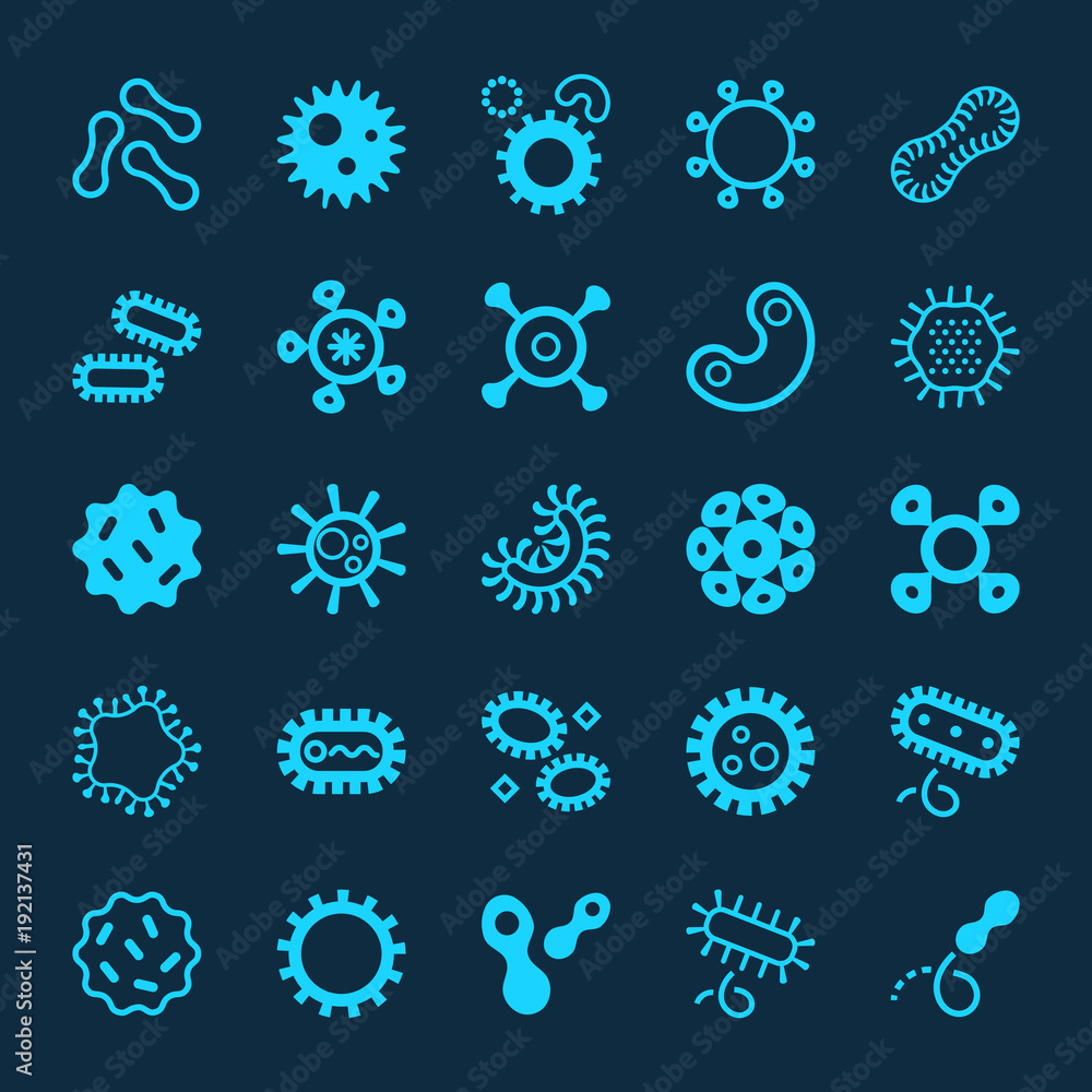 Bacteria, virus, germs icon set in thin line style. Simple Set of ...