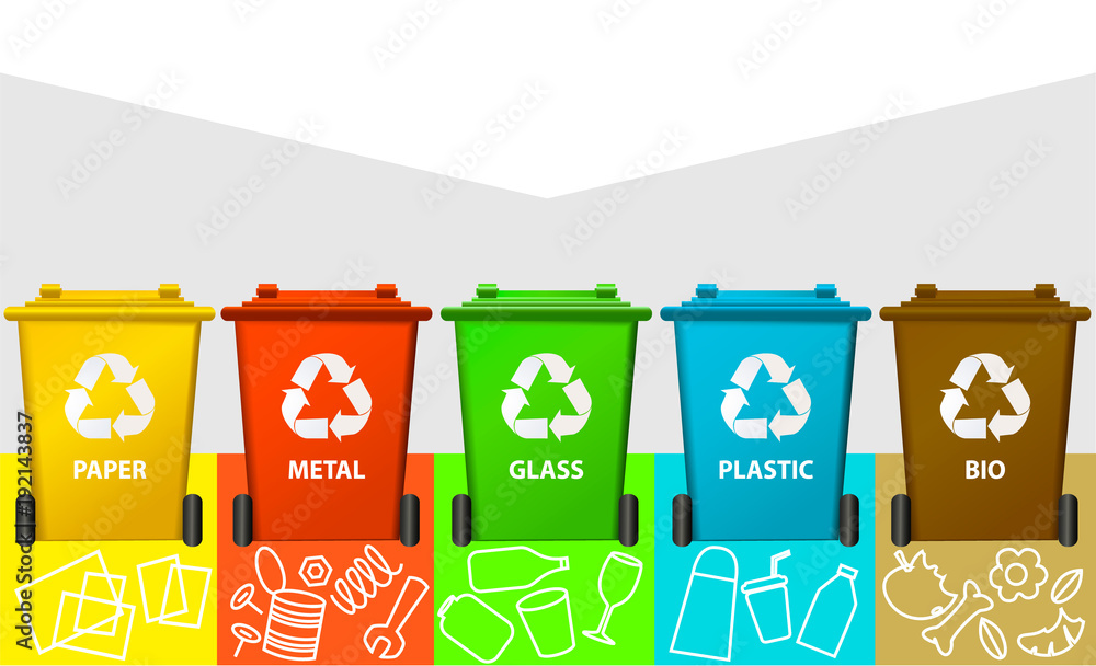 Waste segregation background with recycle bins Stock Vector | Adobe Stock