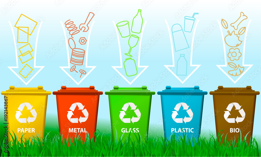 Waste segregation background with recycle bins Stock Vector | Adobe Stock