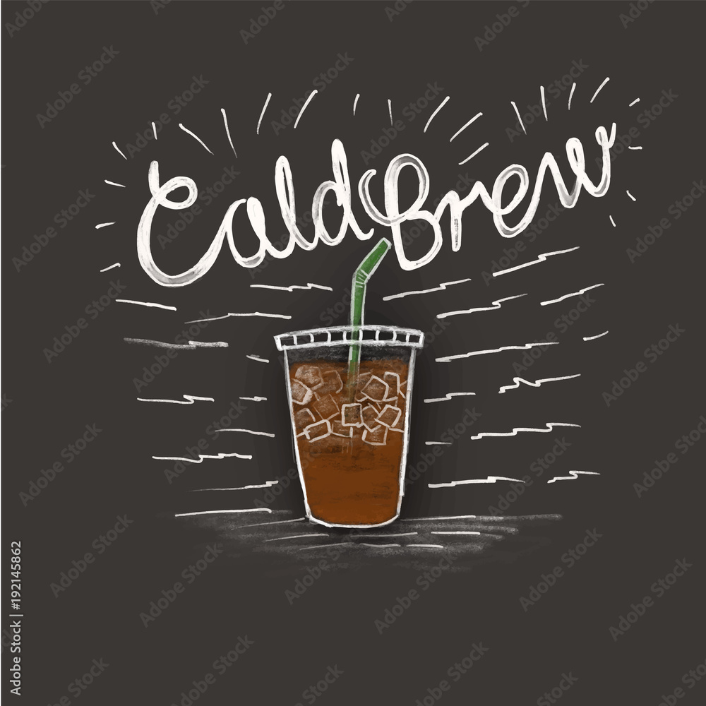 cold brew and a cup of coffee in style lettering on black background ...