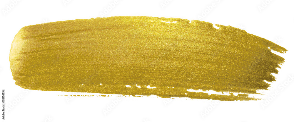 Gold brush paint stroke. Acrylic golden color smear stain on white ...