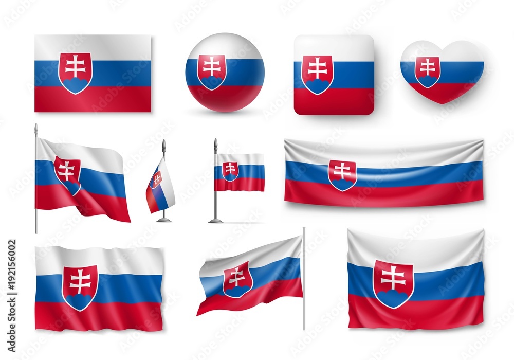 Set Slovakia flags, banners, banners, symbols, flat icon. Vector ...