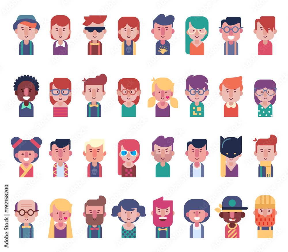 Cartoon people isolated on white. Male and female characters different ...