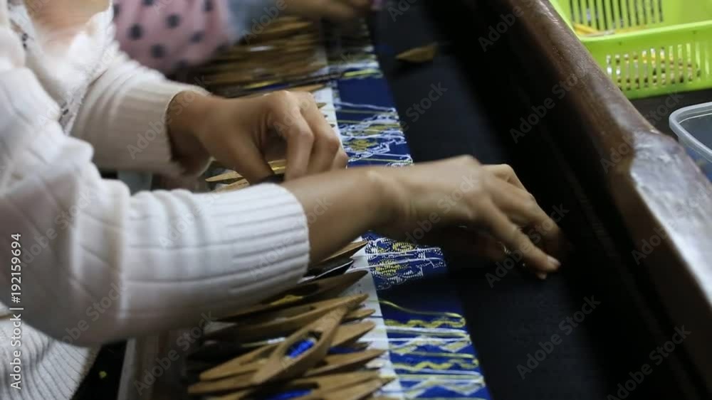 MANDALAY, MYANMAR - Traditional Burmese textile manufacture in craft ...