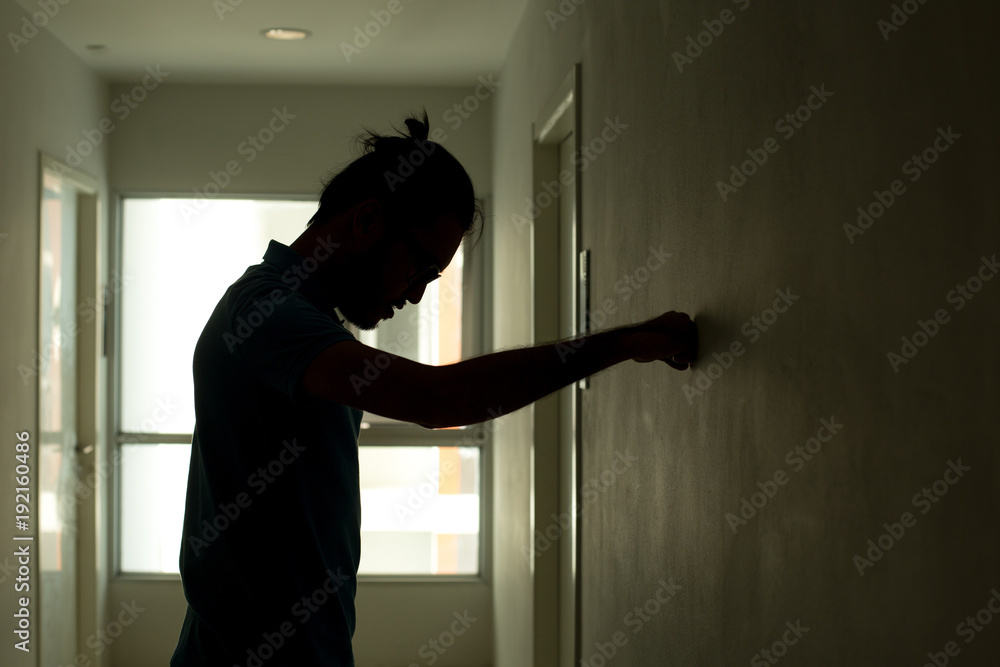 Portrait of man with sad mood. People with sadness concept, Black and ...