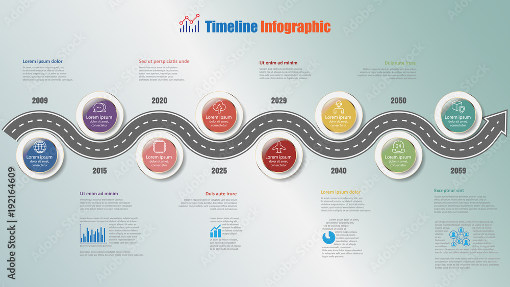 Road map business timeline infographic with 8 steps circle designed for ...