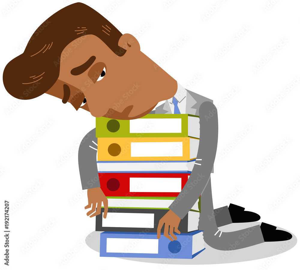 Vector illustration of an overwhelmed and tired asian cartoon ...