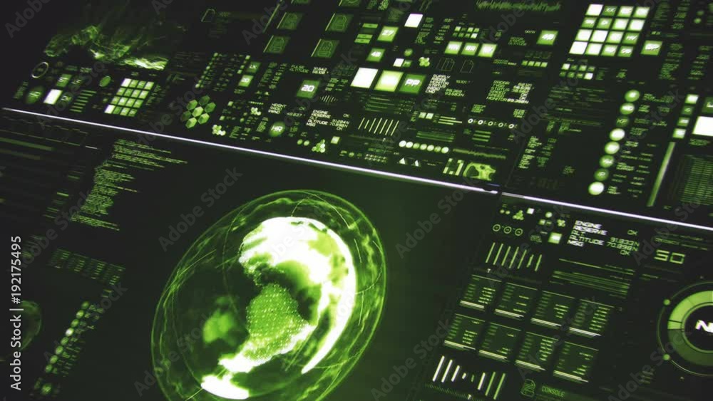 Perspective view of deep green futuristic interface/Digital screen ...