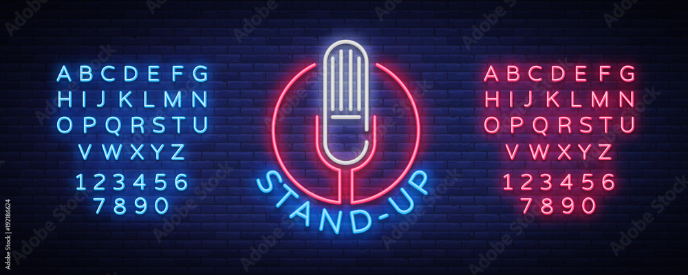 Comedy Show Stand Up invitation is a neon sign. Logo, Emblem Bright ...
