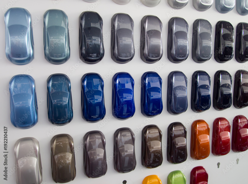 Stand and samples of the color palette of cars Stock Photo | Adobe Stock