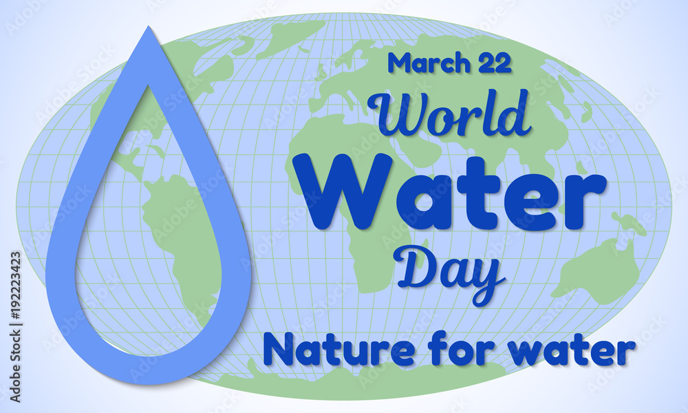 World Water Day theme greeting card or banner. A drop of water cut from ...