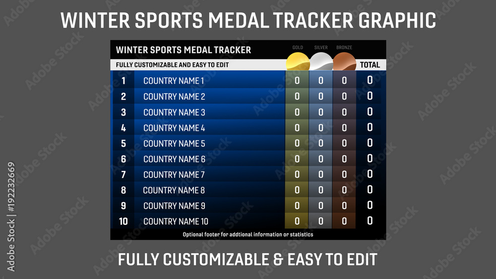 Winter Sports Medal Tracker Stock Template | Adobe Stock