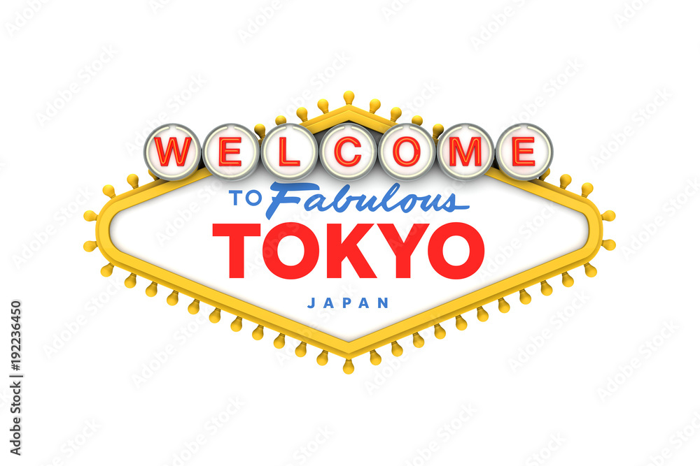 Welcome to Tokyo, Japan sign in classic las vegas style design . 3D ...
