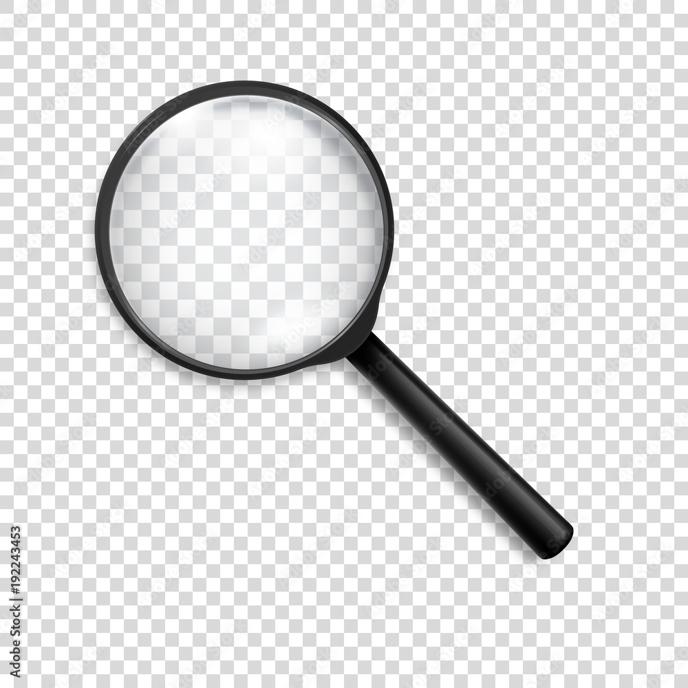 Photo-realistic vector 3d black magnifying glass or Loup icon closeup ...