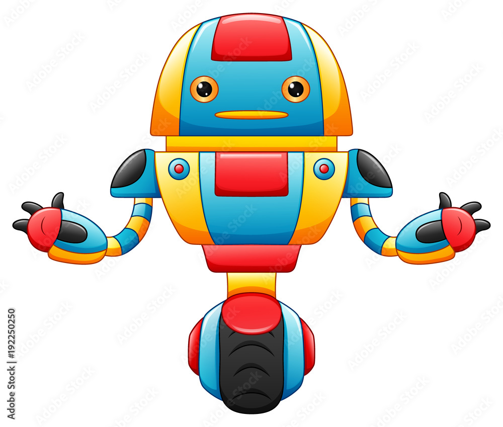 Cute cartoon robot with wheels isolated on white background Stock ...