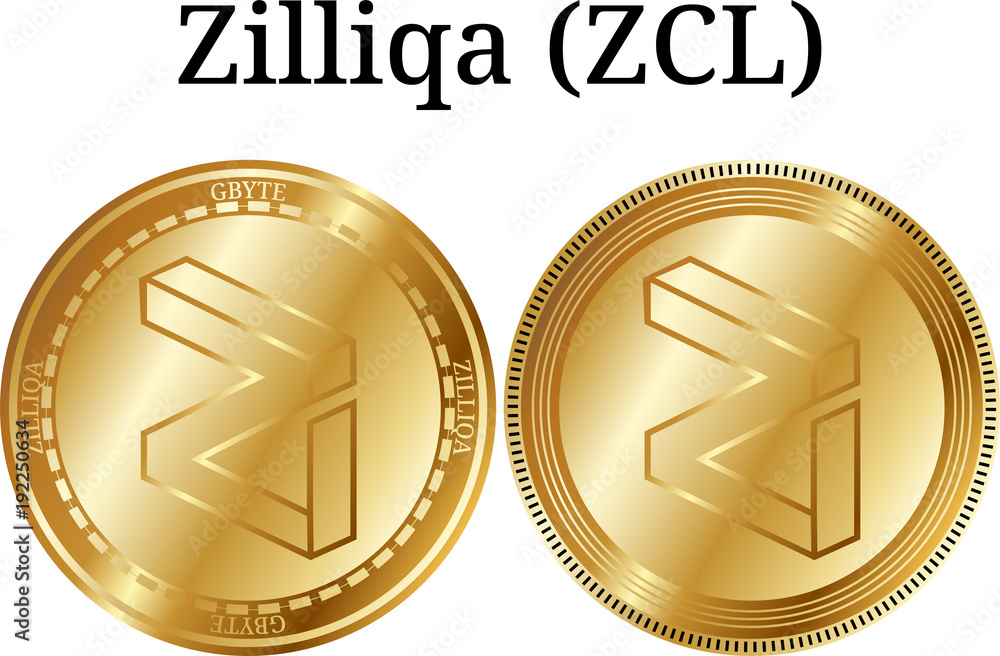 Set of physical golden coin Zilliqa (ZIL), digital cryptocurrency ...