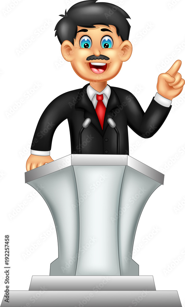 handsome men cartoon standing giving speech with smile and pointing ...