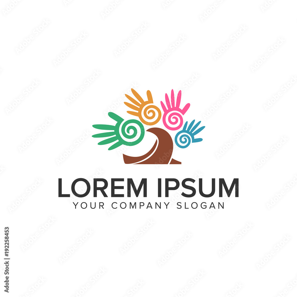 hand tree logo design concept template Stock Vector | Adobe Stock