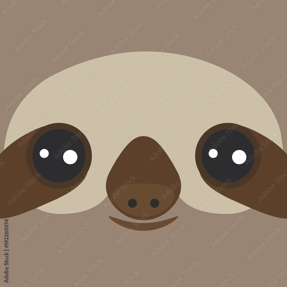 funny and cute smiling Three-toed sloth on brown background. Vector ...