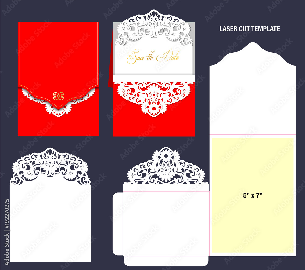 Floral lace envelope and greeting card templates. Laser cut wedding set ...