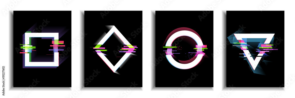 Glitch effect frame banner, modern style design elements. Vector ...
