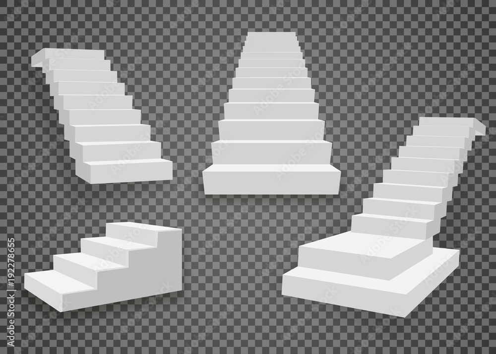 White stairs, 3d staircases. Set, Isolated on transparent background ...