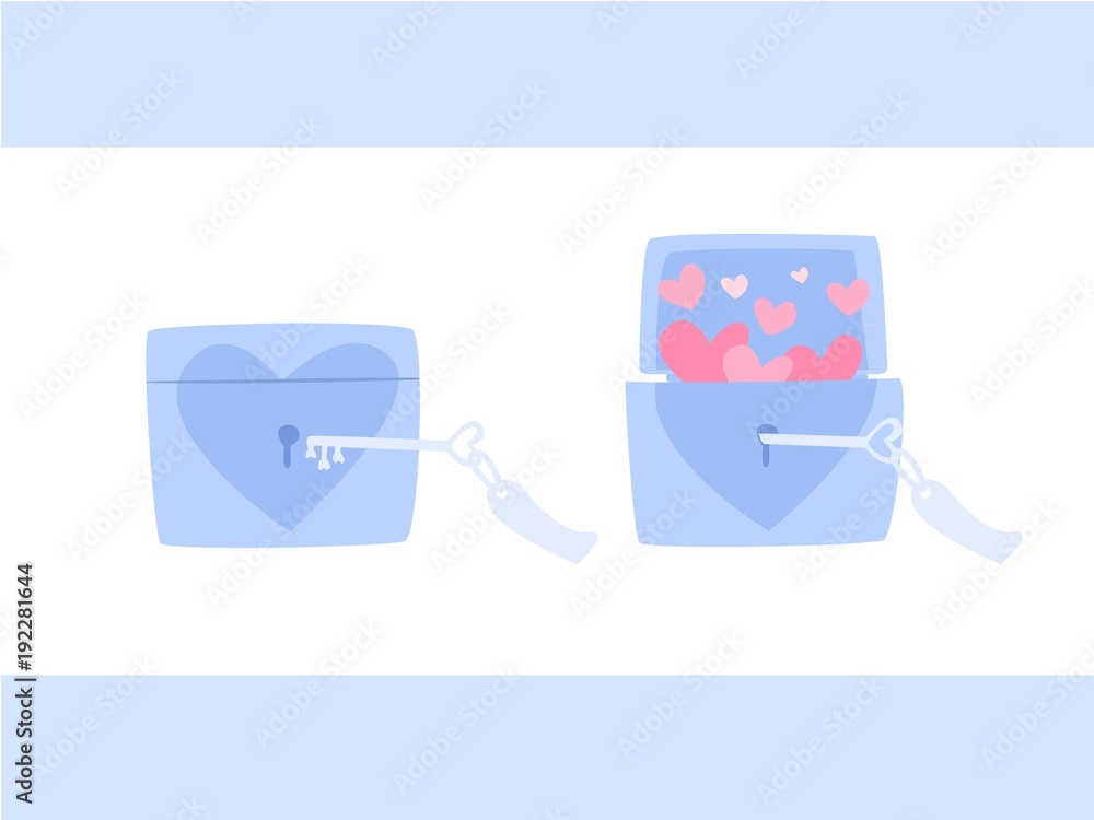 Open box of heart with key, heart in a lock box, Cute box of heart ...