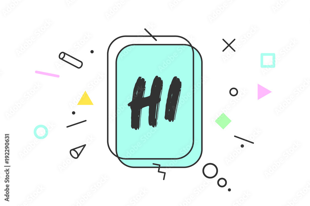 Hi. Banner, speech bubble, poster and sticker concept, memphis ...