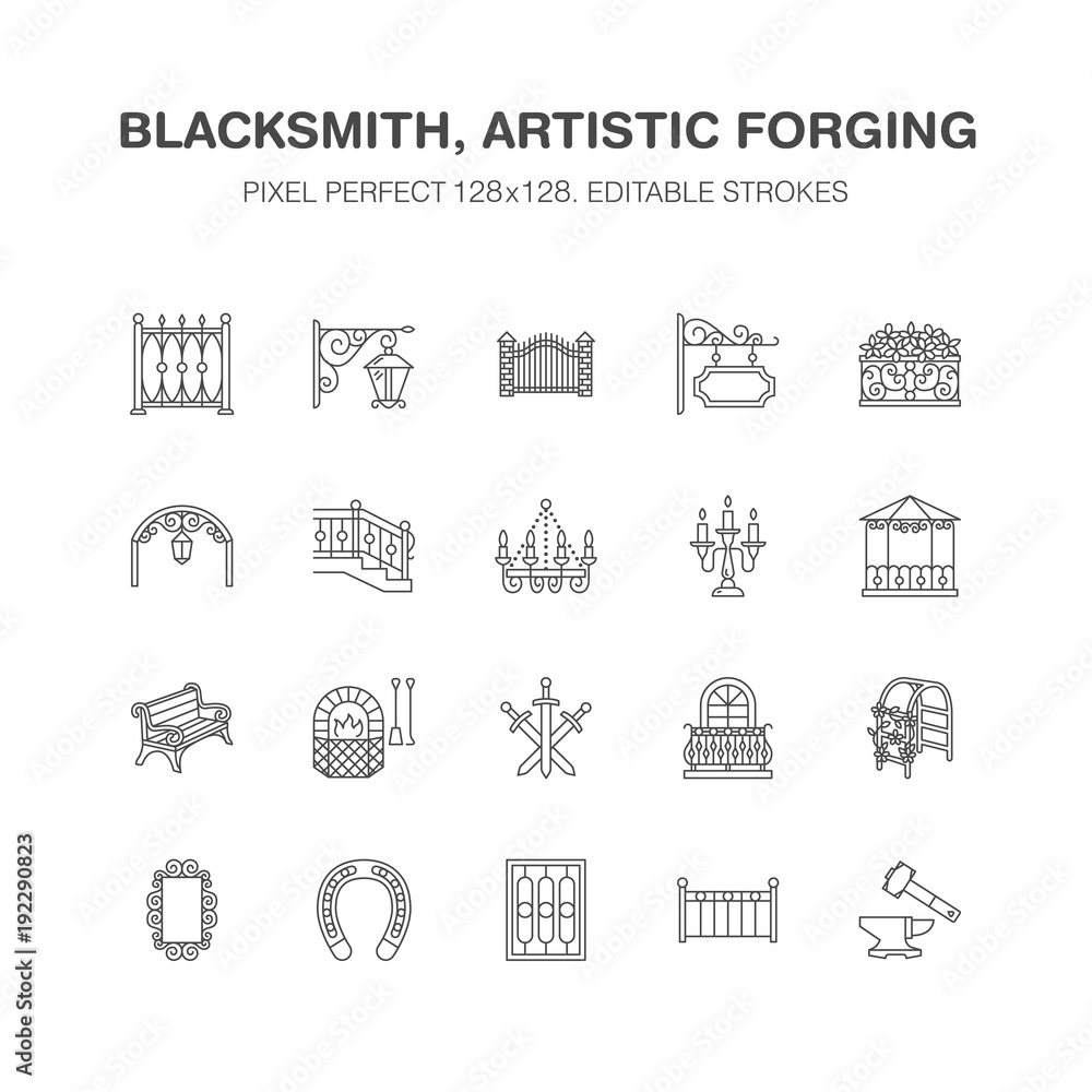 Forged metal products, artistic forging vector flat line icons ...