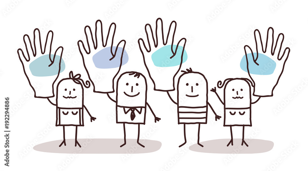 Cartoon Group of People Voting with Raised Hands Stock Vector | Adobe Stock