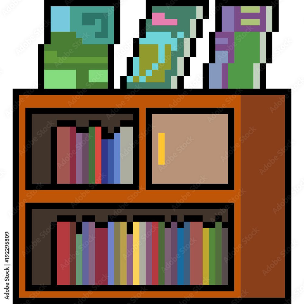 vector pixel art book shelf Stock Vector | Adobe Stock