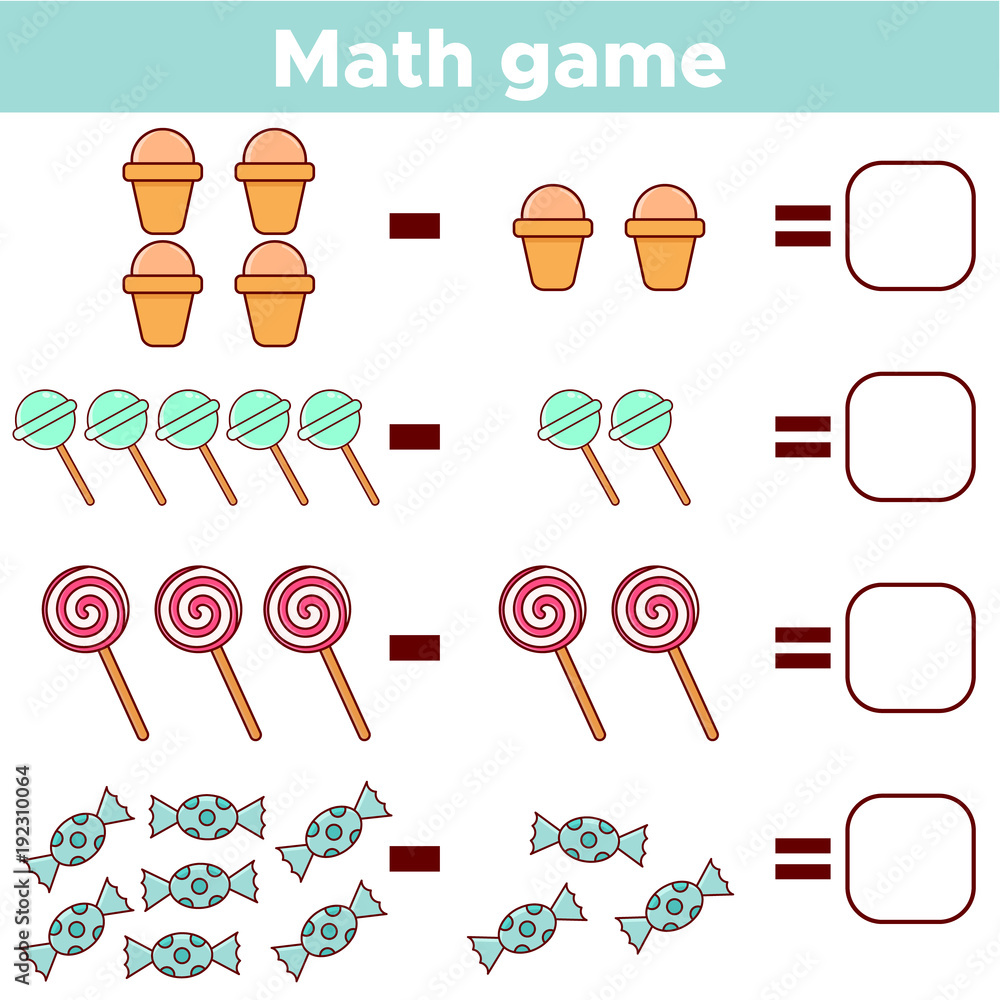 Educational a mathematical game for preschool kids. Subtraction ...