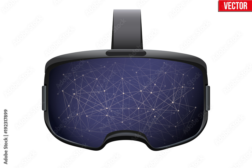 Original 3d vr headset with Blockchain visualization on surface ...